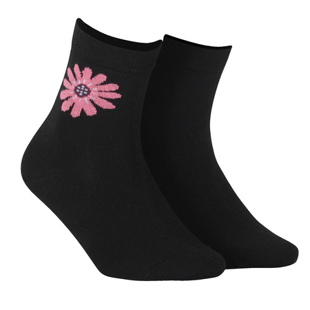 Czarne skarpetki dziewczęce z kwiatkiem Czarny - sklep ze skarpetkami Wola
