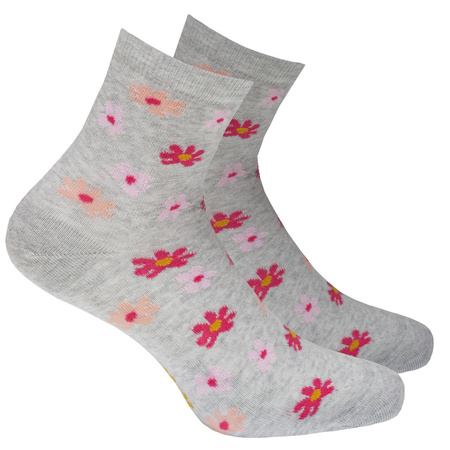 Szare skarpetki dziewczęce w kwiatki Multi || Szary - sklep ze skarpetkami Wola
